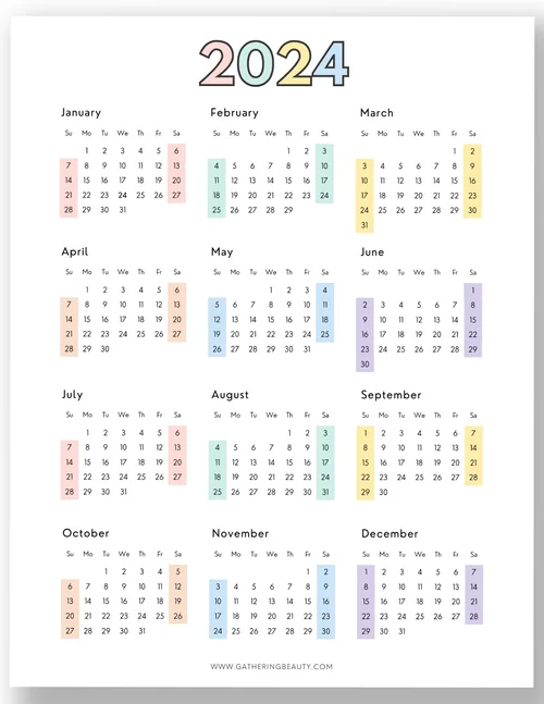 Free 2024 Printable Calendar One Page — Gathering Beauty