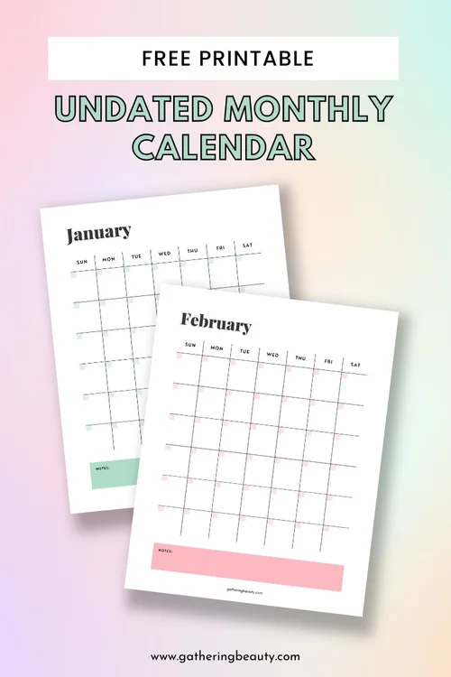 Undated Monthly Calendar - Free Printable — Gathering Beauty