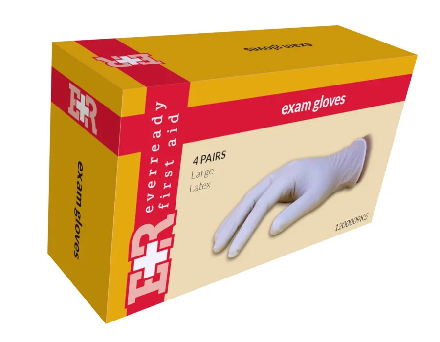 Exam Gloves, Latex, Non-Sterile, 4 Pairs, In Kit Unit Box — Ever Ready ...