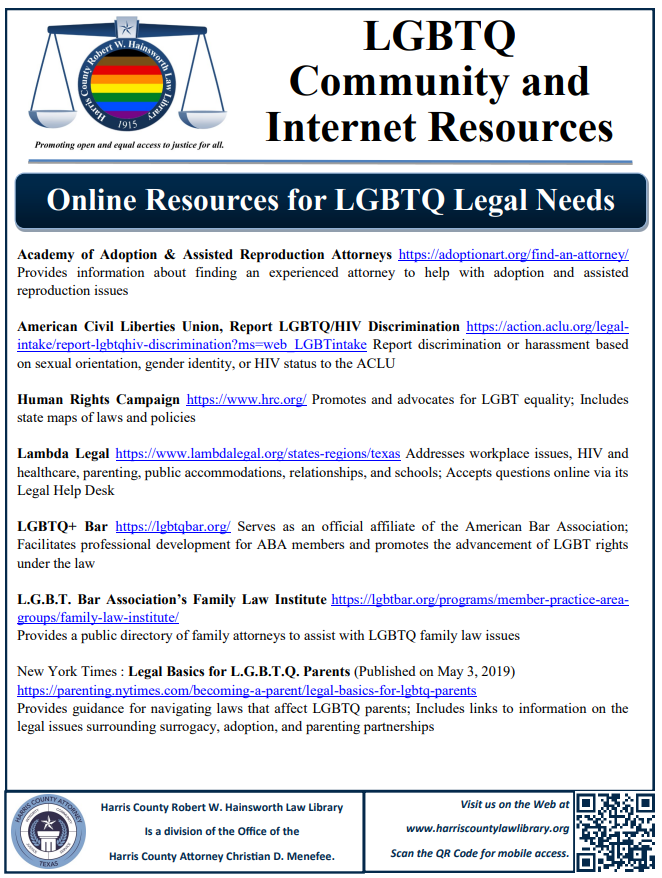 Community Resources — Harris County Robert W. Hainsworth Law Library