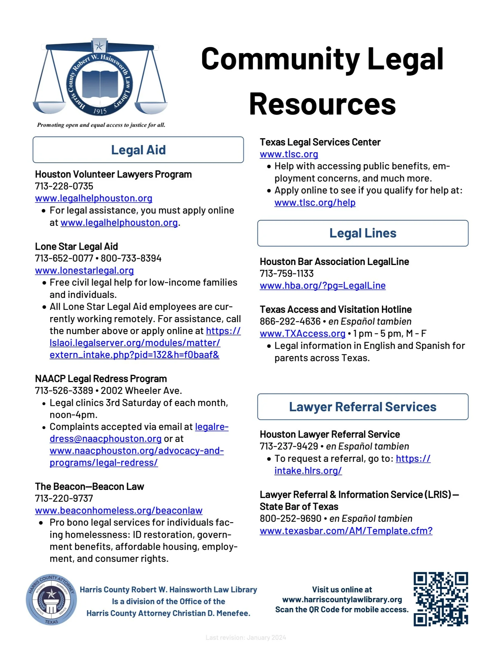 Community Legal Resources — Harris County Robert W. Hainsworth Law Library