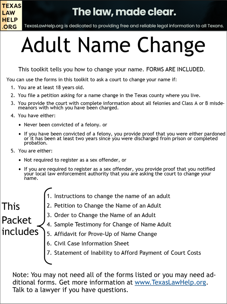 Adult Name Change — Harris County Robert W. Hainsworth Law Library