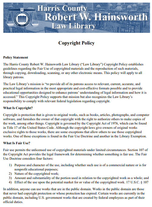 Copy Center — Harris County Robert W. Hainsworth Law Library