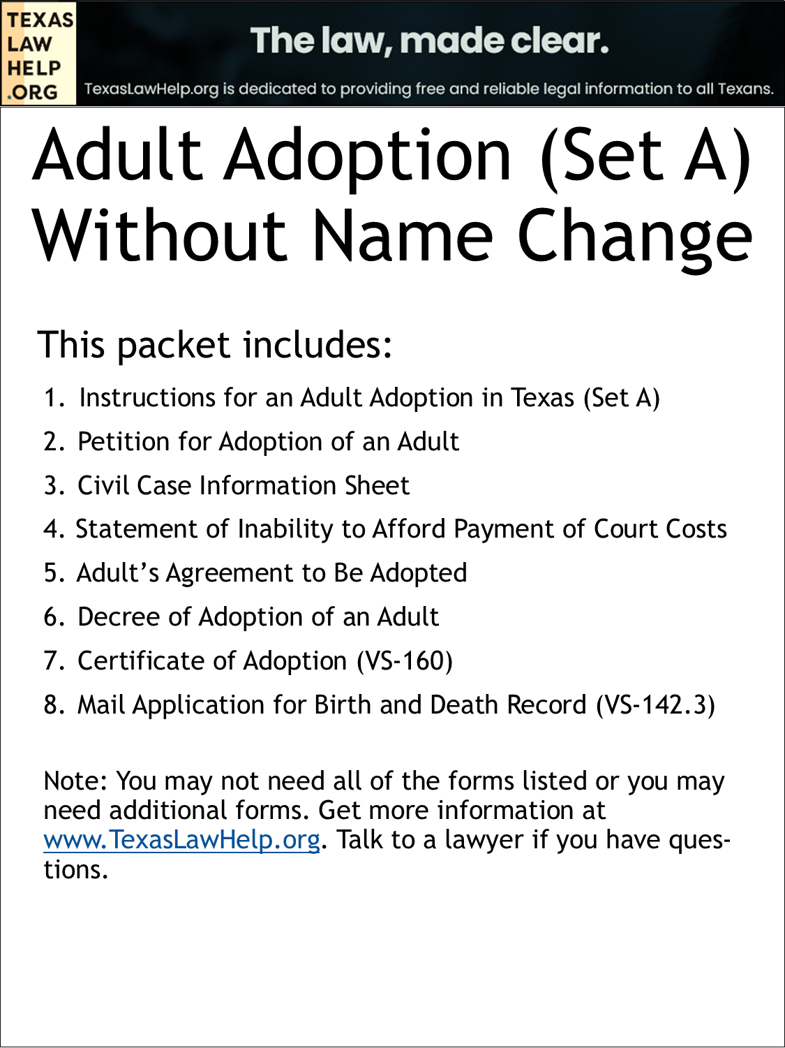 Adult Adoption (Set A) — Harris County Robert W. Hainsworth Law Library