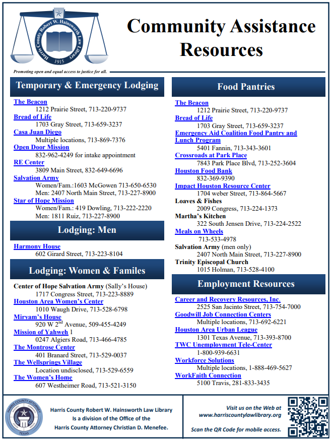 Community Resources — Harris County Robert W. Hainsworth Law Library