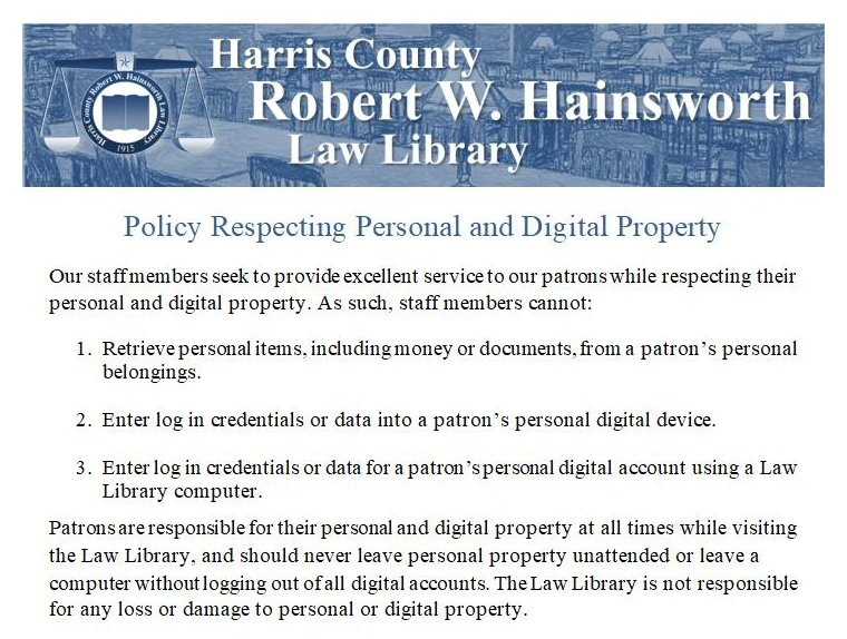 Law Library Rules — Harris County Robert W. Hainsworth Law Library