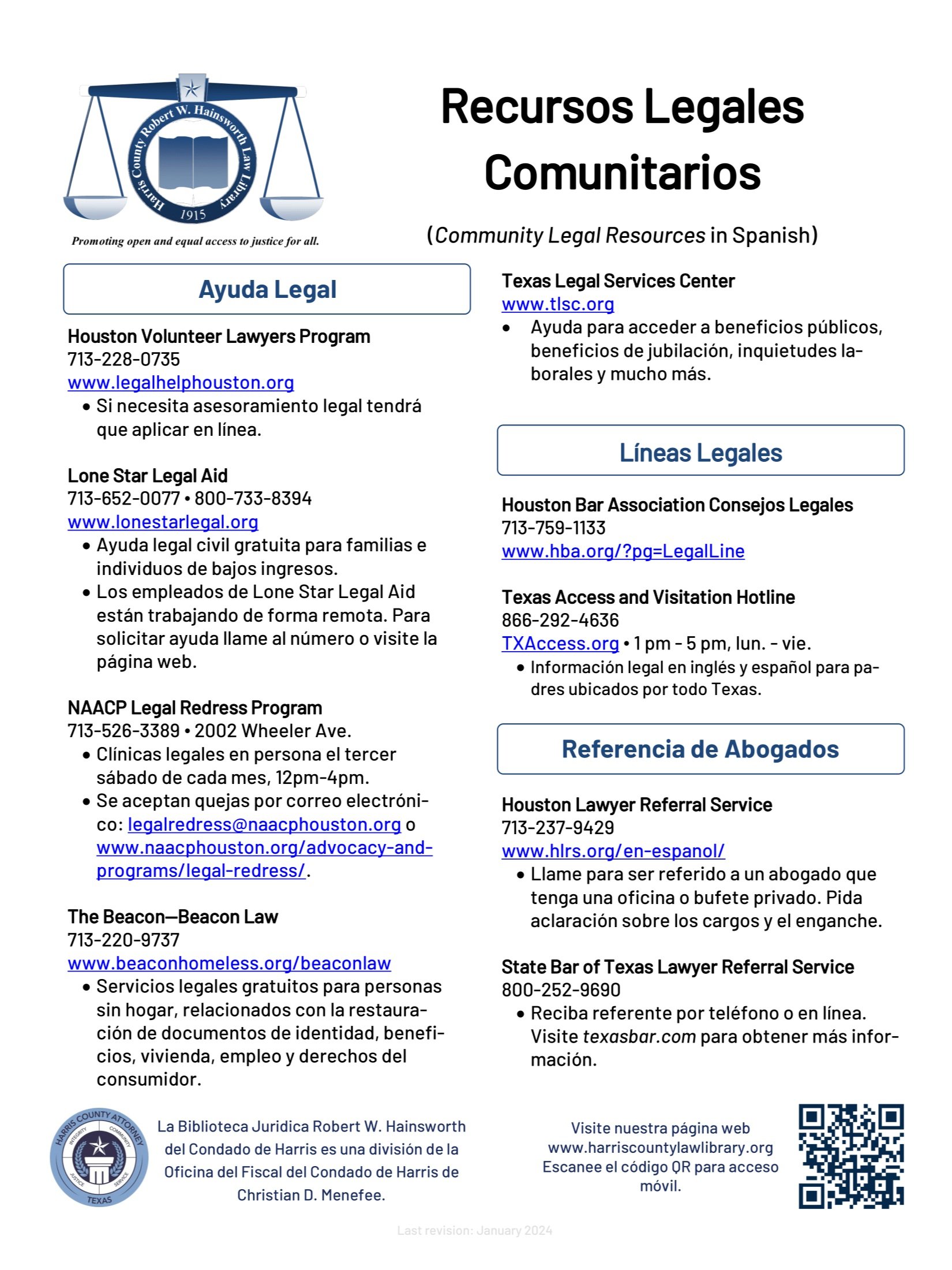 Community Legal Resources — Harris County Robert W. Hainsworth Law Library