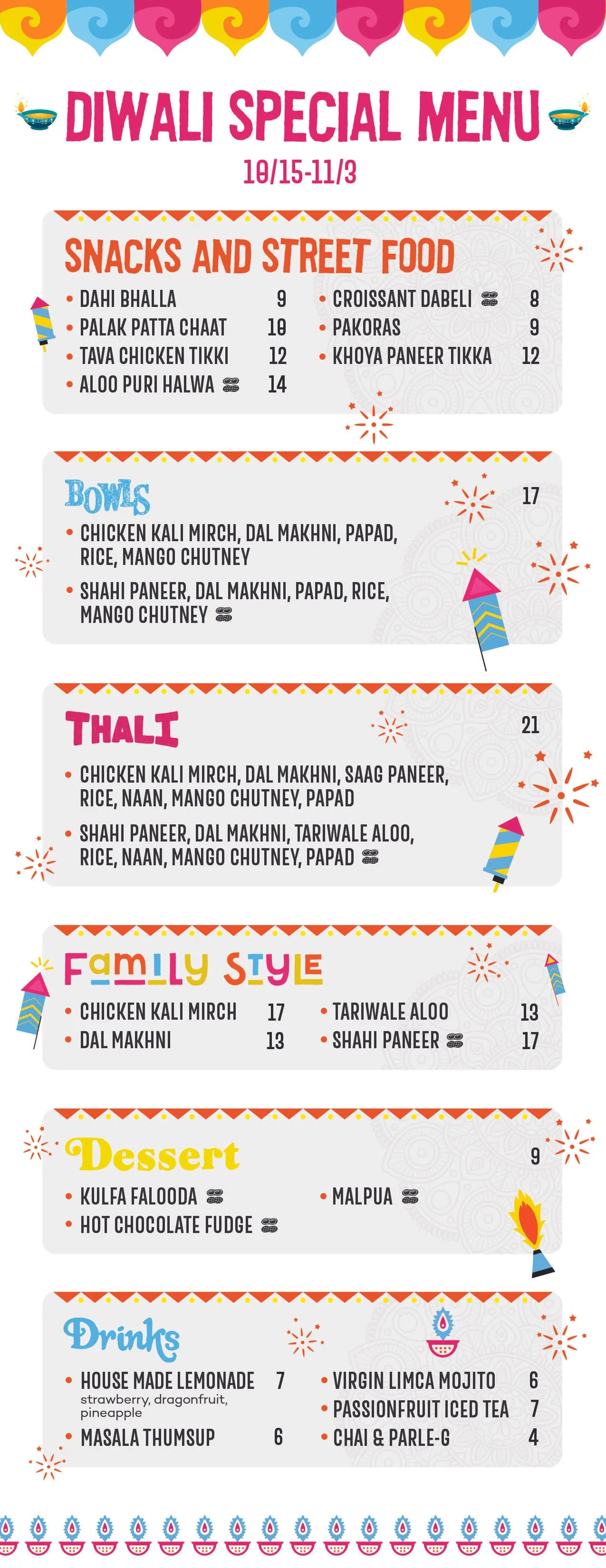Diwali Special Menu — Indian Restaurant Bar Catering & Food Trucks