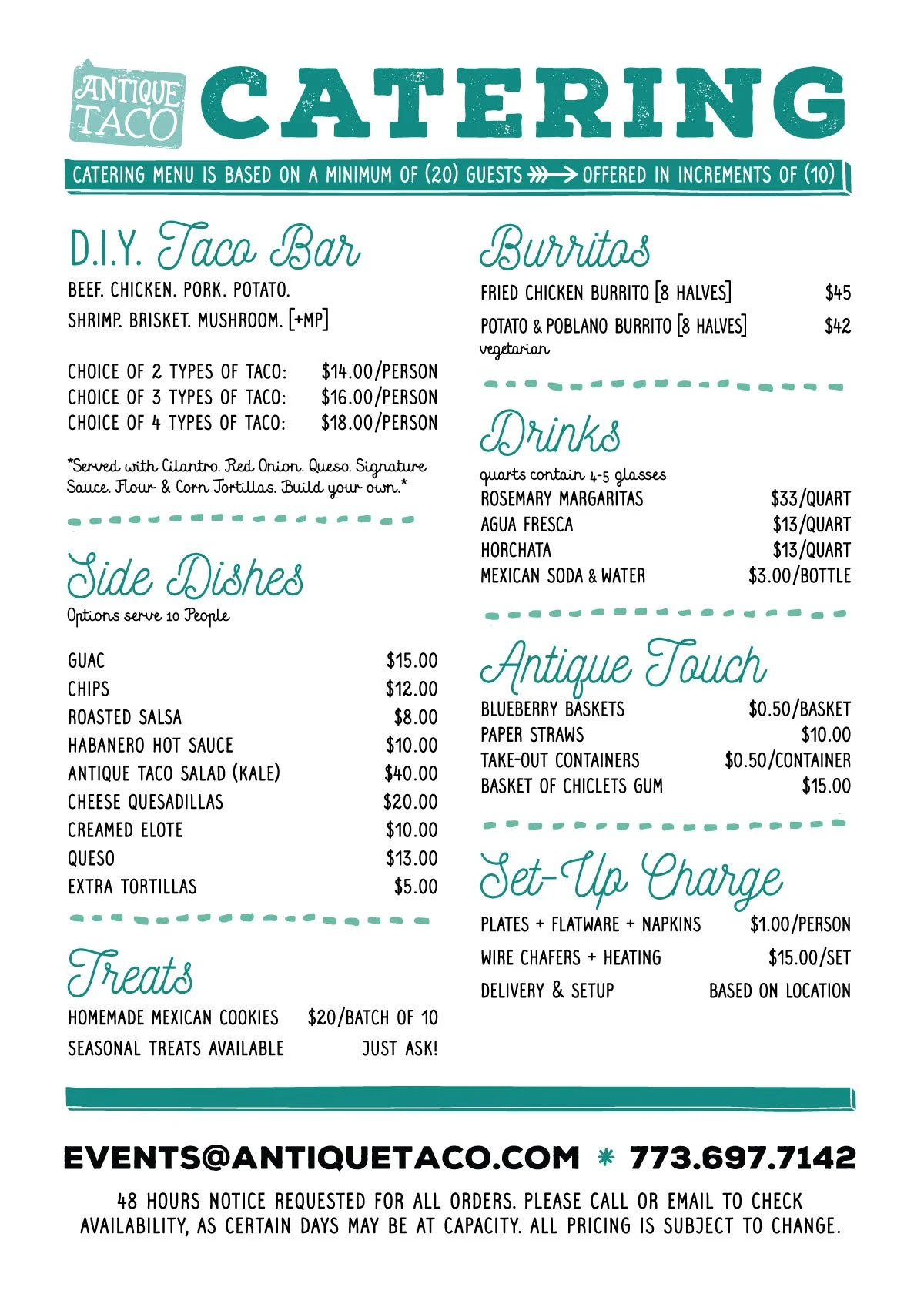 Catering Menus — Antique Taco