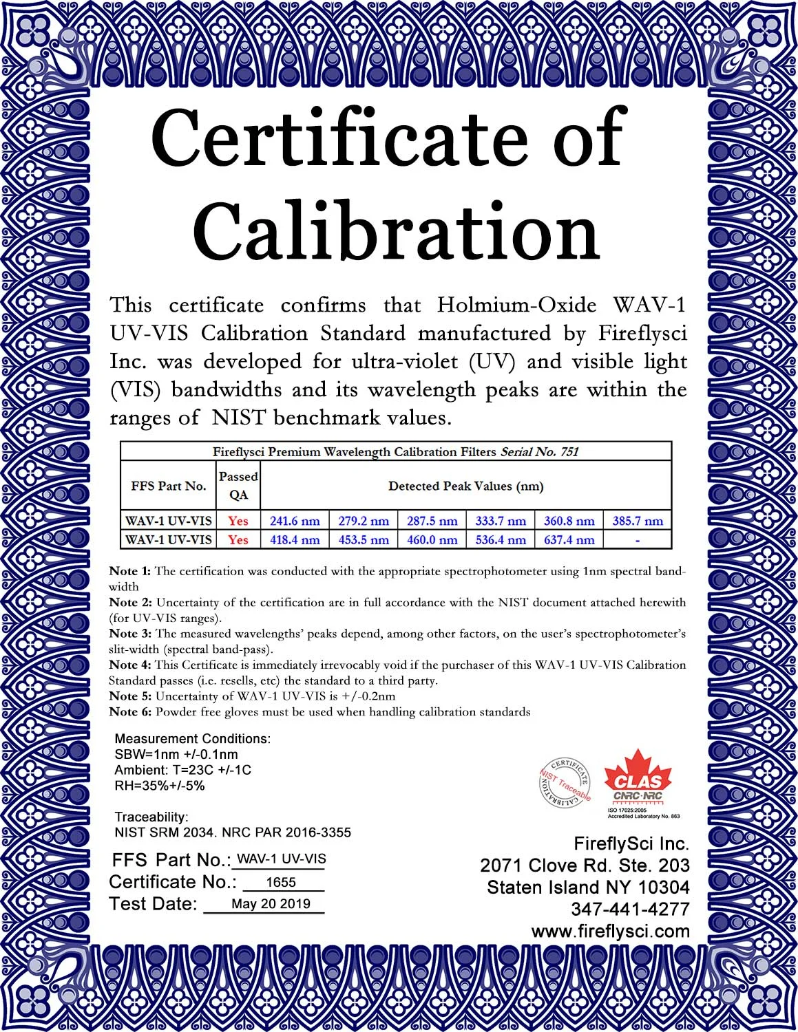 WAV-1 UV/VIS Advanced Holmium Oxide Wavelength Accuracy Standard (240 ...