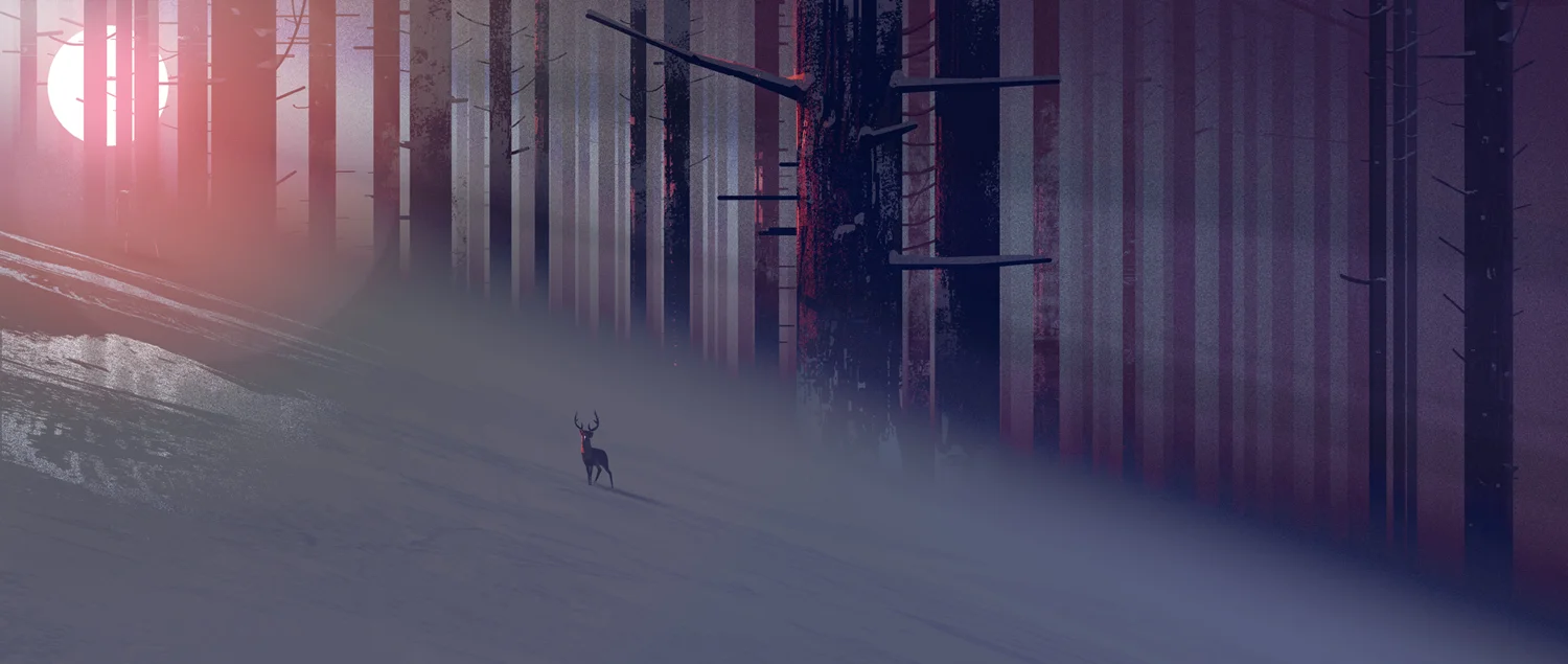 Sunset through a winter forest : r/krita