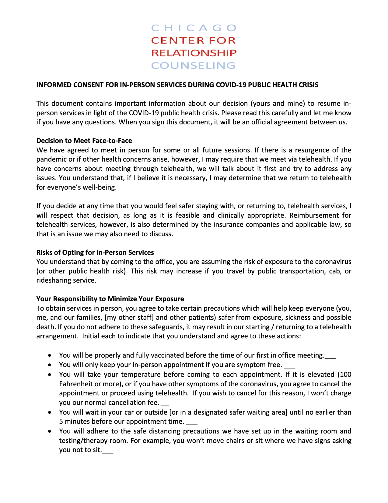 Practice Policies — Chicago Center for Relationship Counseling