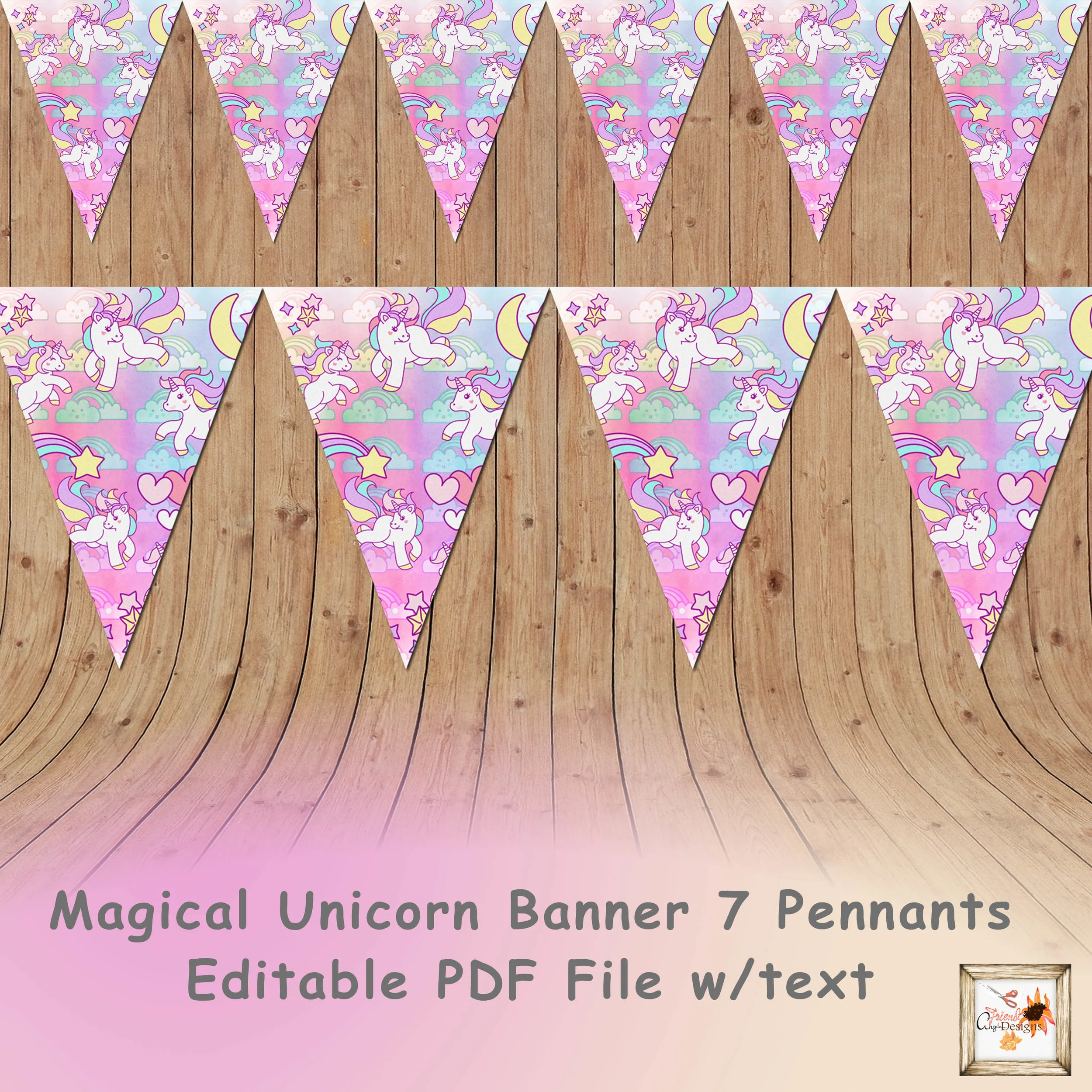 Unicorn Editable Text Printable Banner High Resolution 7 Pennants Total ...