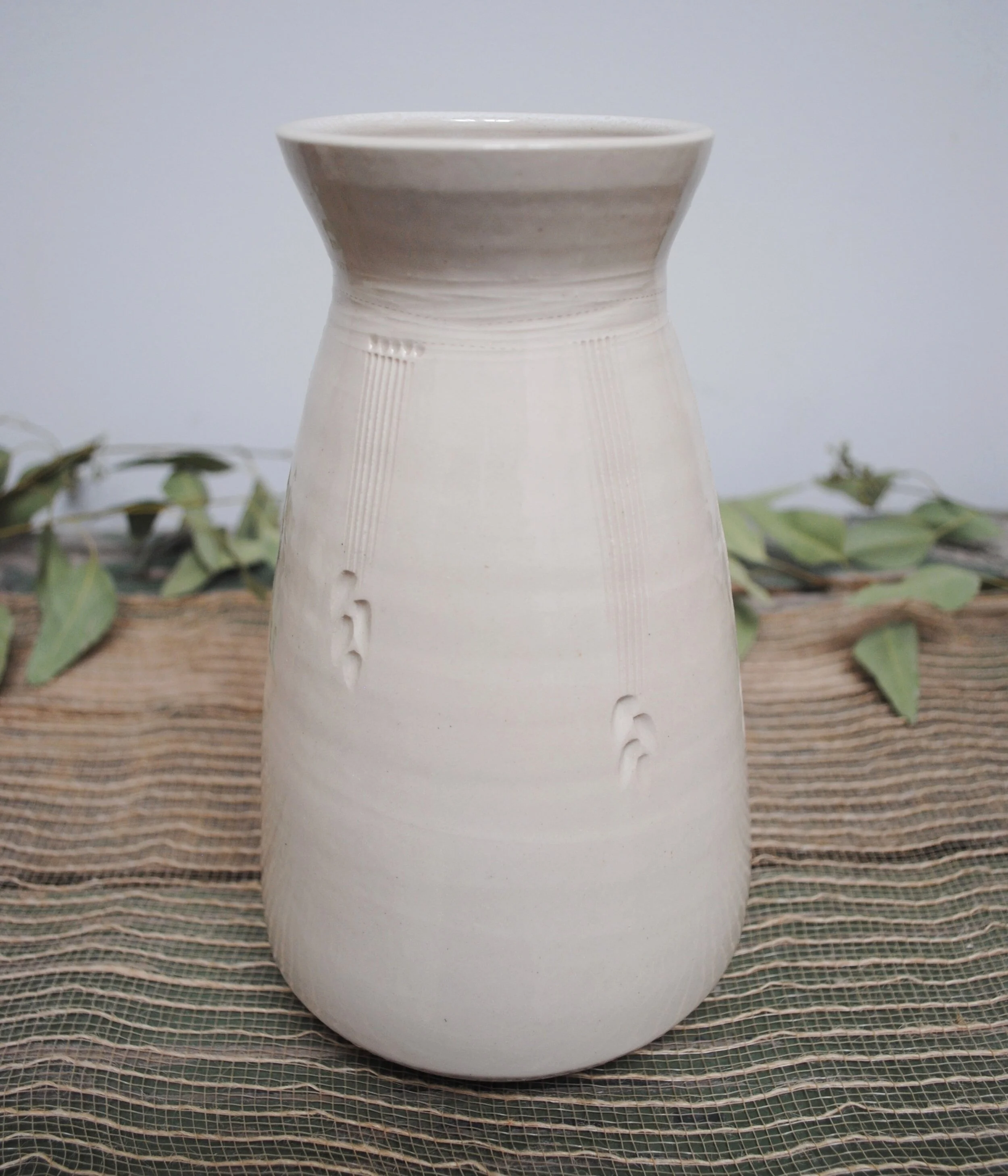 container. Handthrown stoneware ceramic footed vase vessel White ...