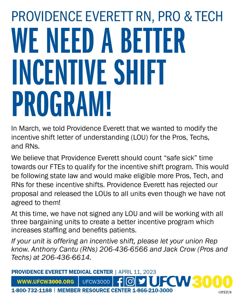 PRMCE RN Pro Tech We need a better incentive shift program! — UFCW 3000