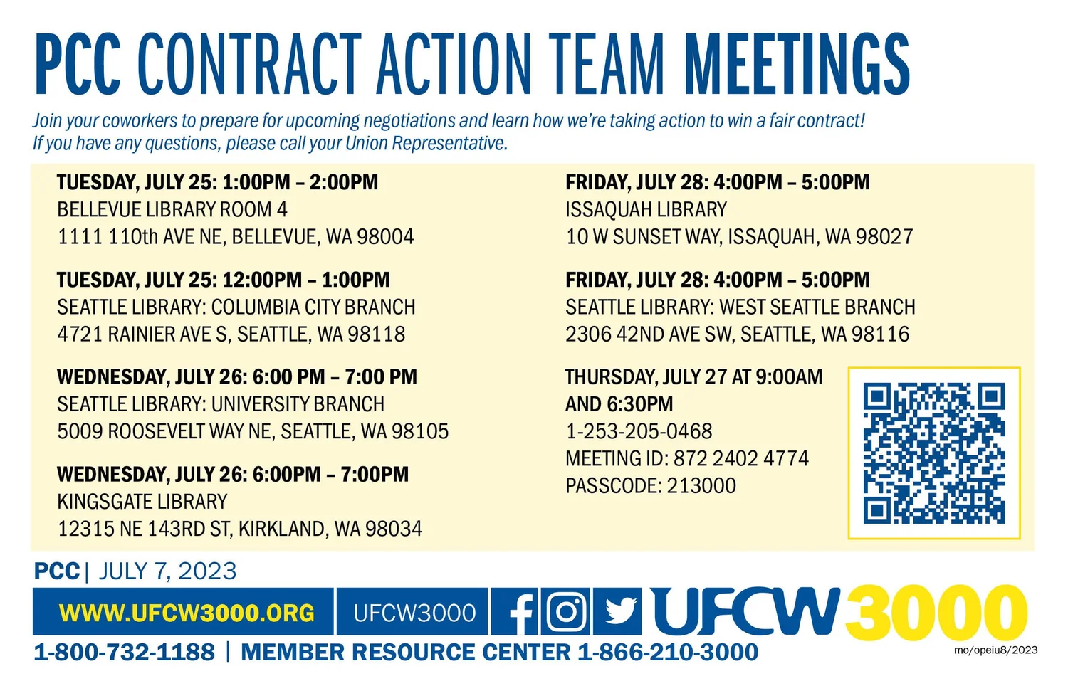 PCC July Contract Action Team Meetings — UFCW 3000