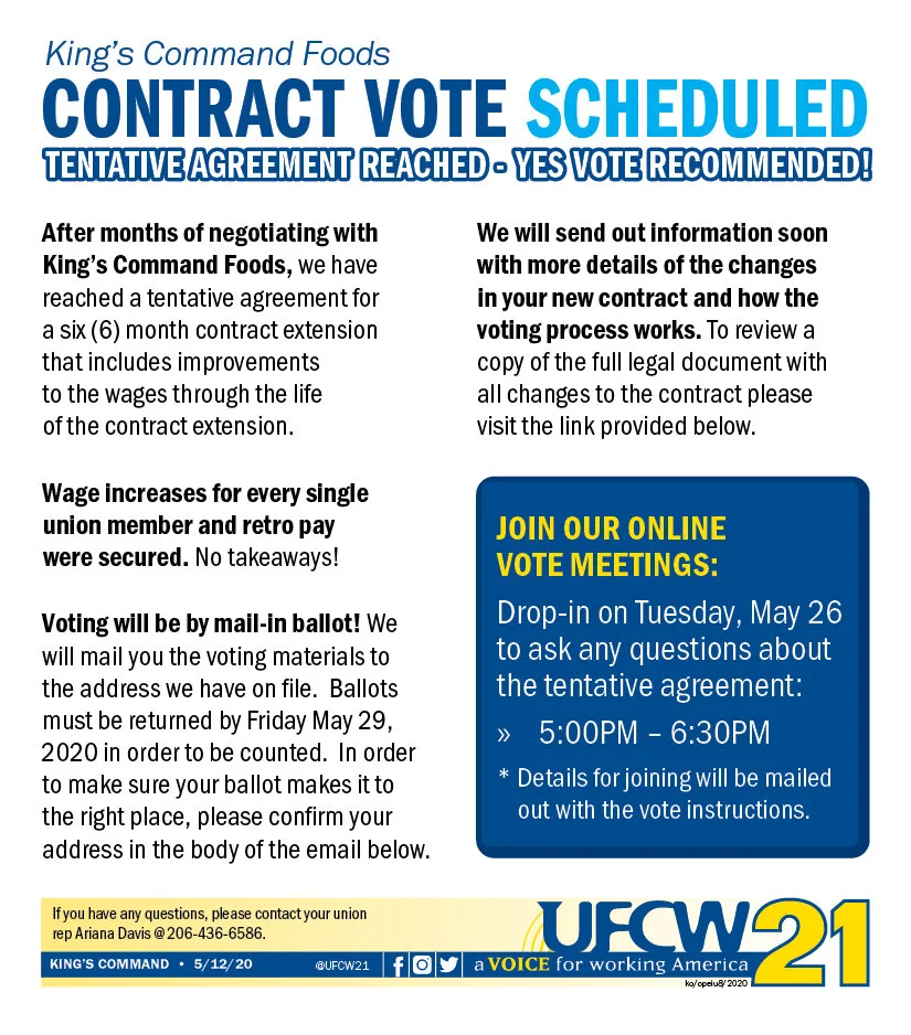 King's Command - Contract Vote Scheduled — UFCW 3000
