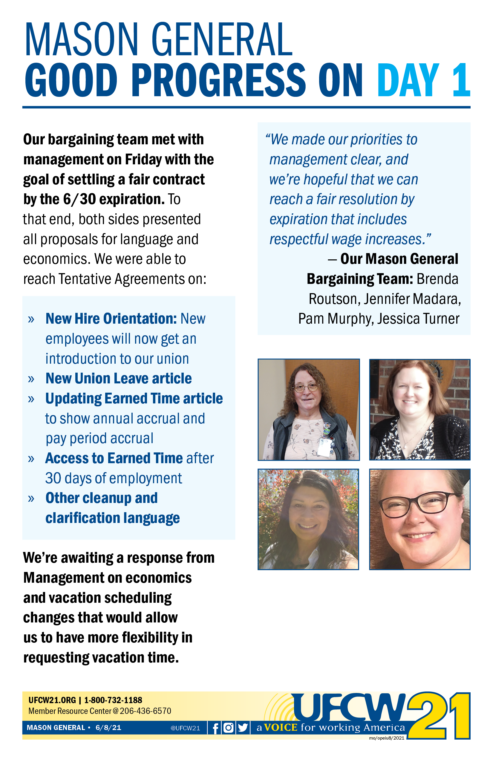 Mason General Tech - Good Progress on Day 1 — UFCW 3000