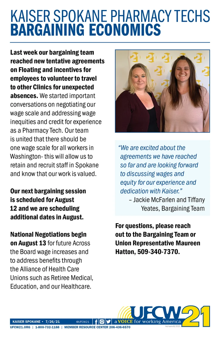 Kaiser Spokane Pharmacy Techs - Bargaining Economics — UFCW 3000