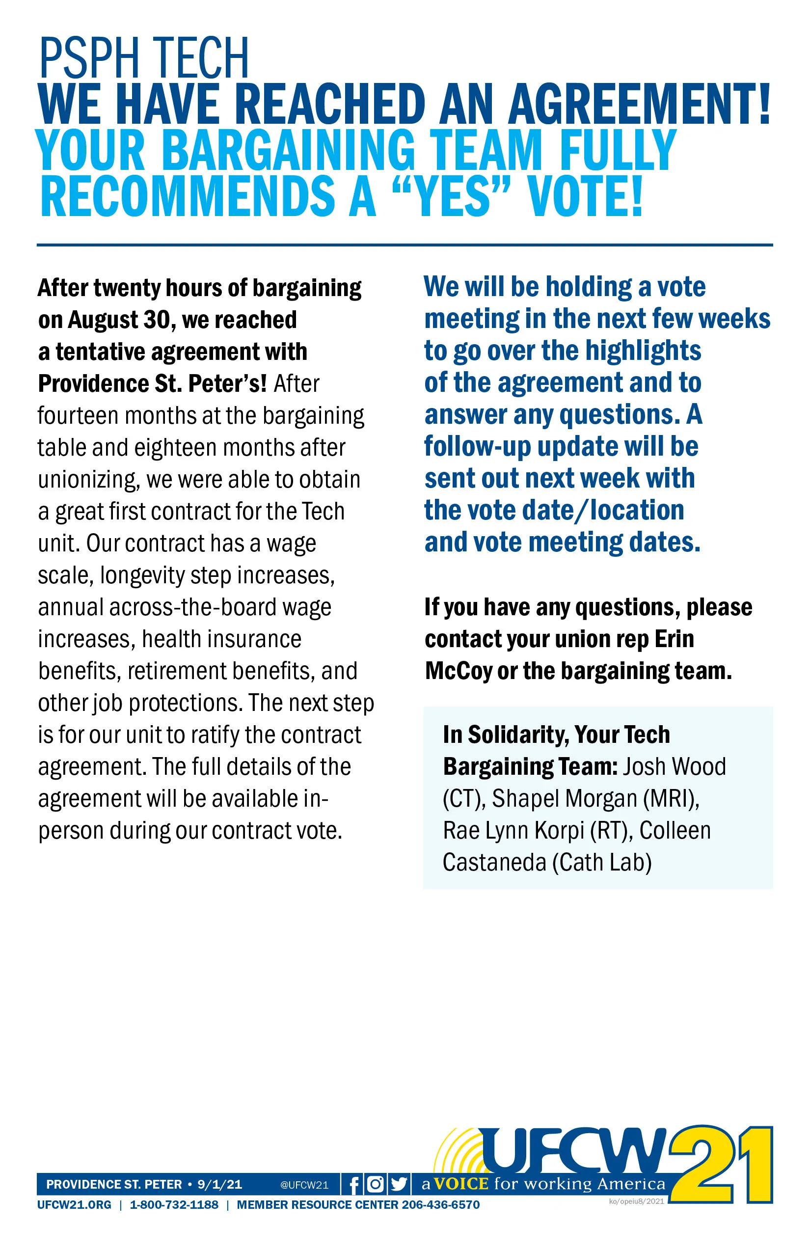 Providence St. Peter Hospital Contract — UFCW 3000