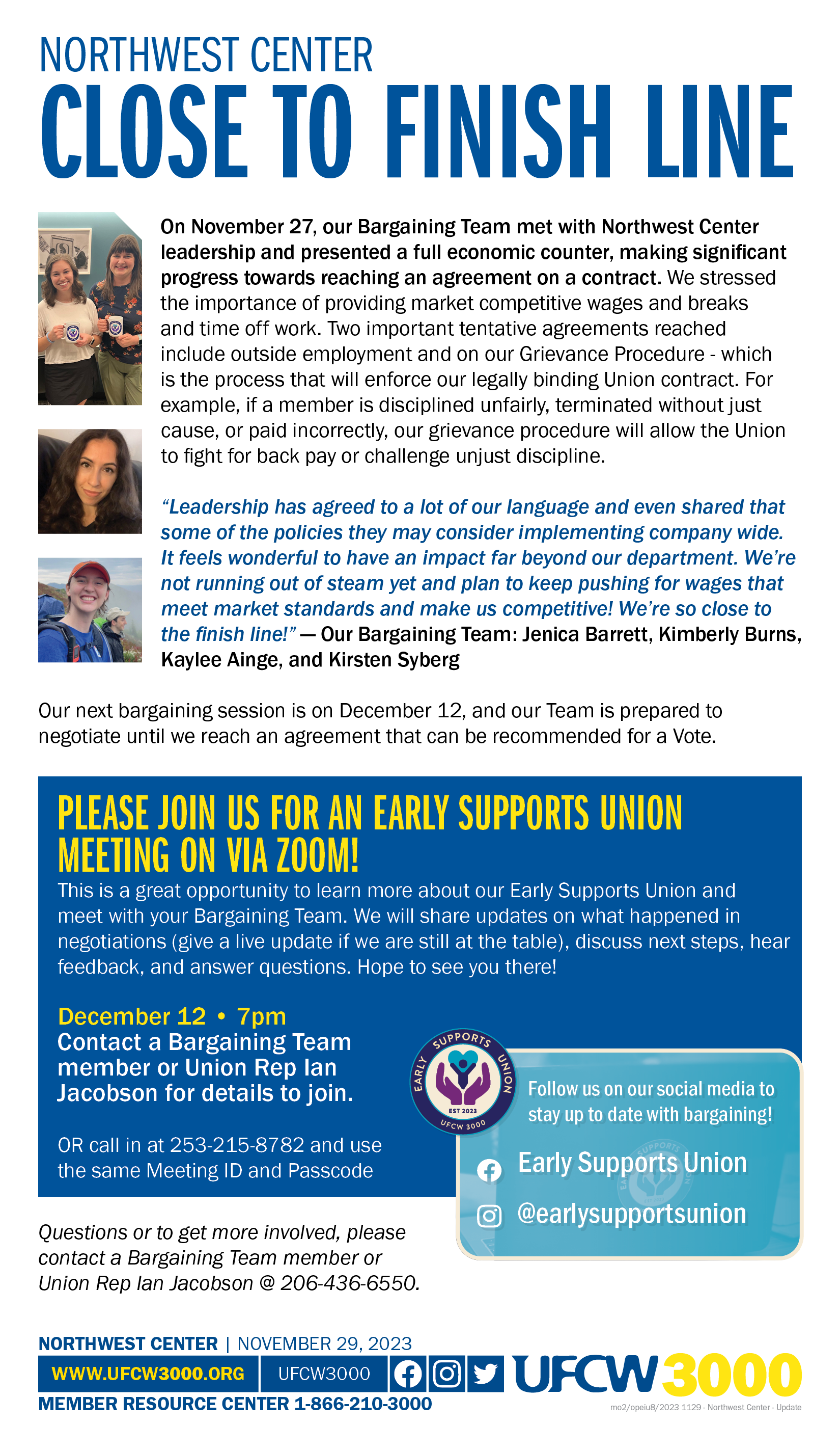 Northwest Center Contract — UFCW 3000