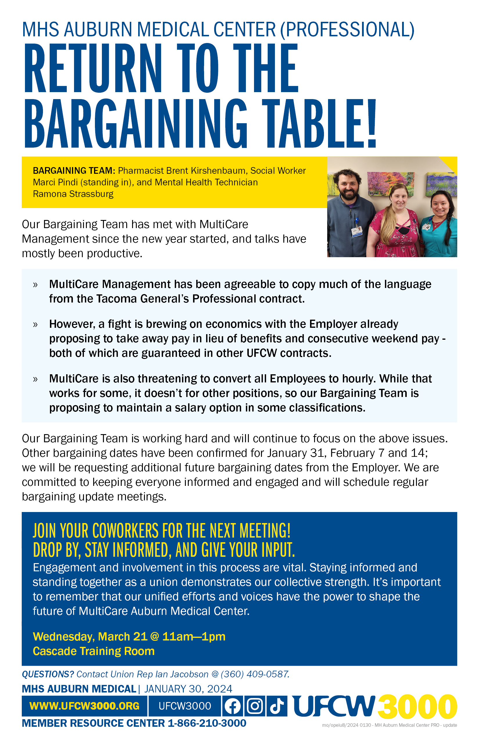 MHS Auburn Medical Center (Pro) - Back to Negotiations! — UFCW 3000