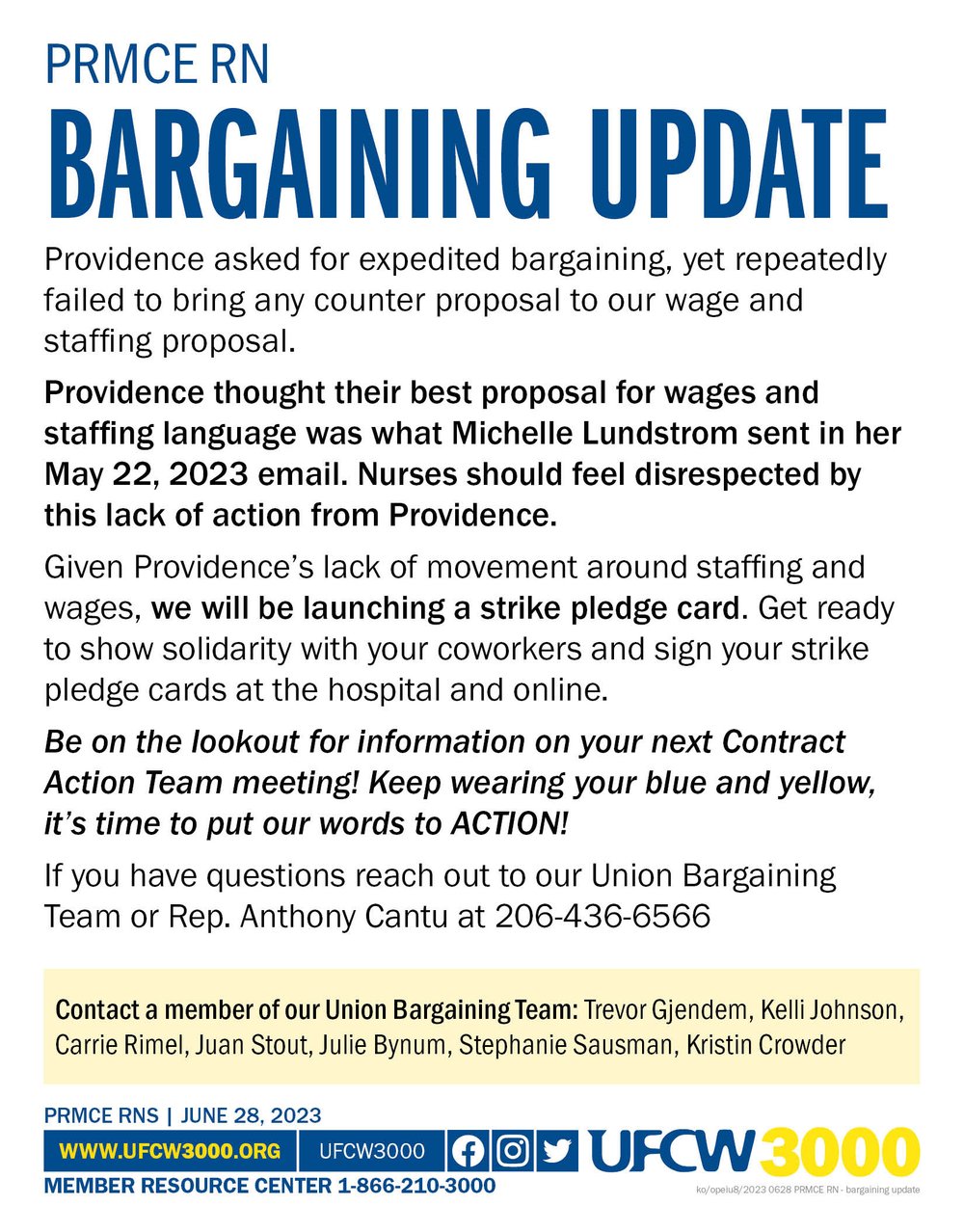PRMCE RN Bargaining Update — UFCW 3000 PRMCE RN Bargaining Update — UFCW 3000