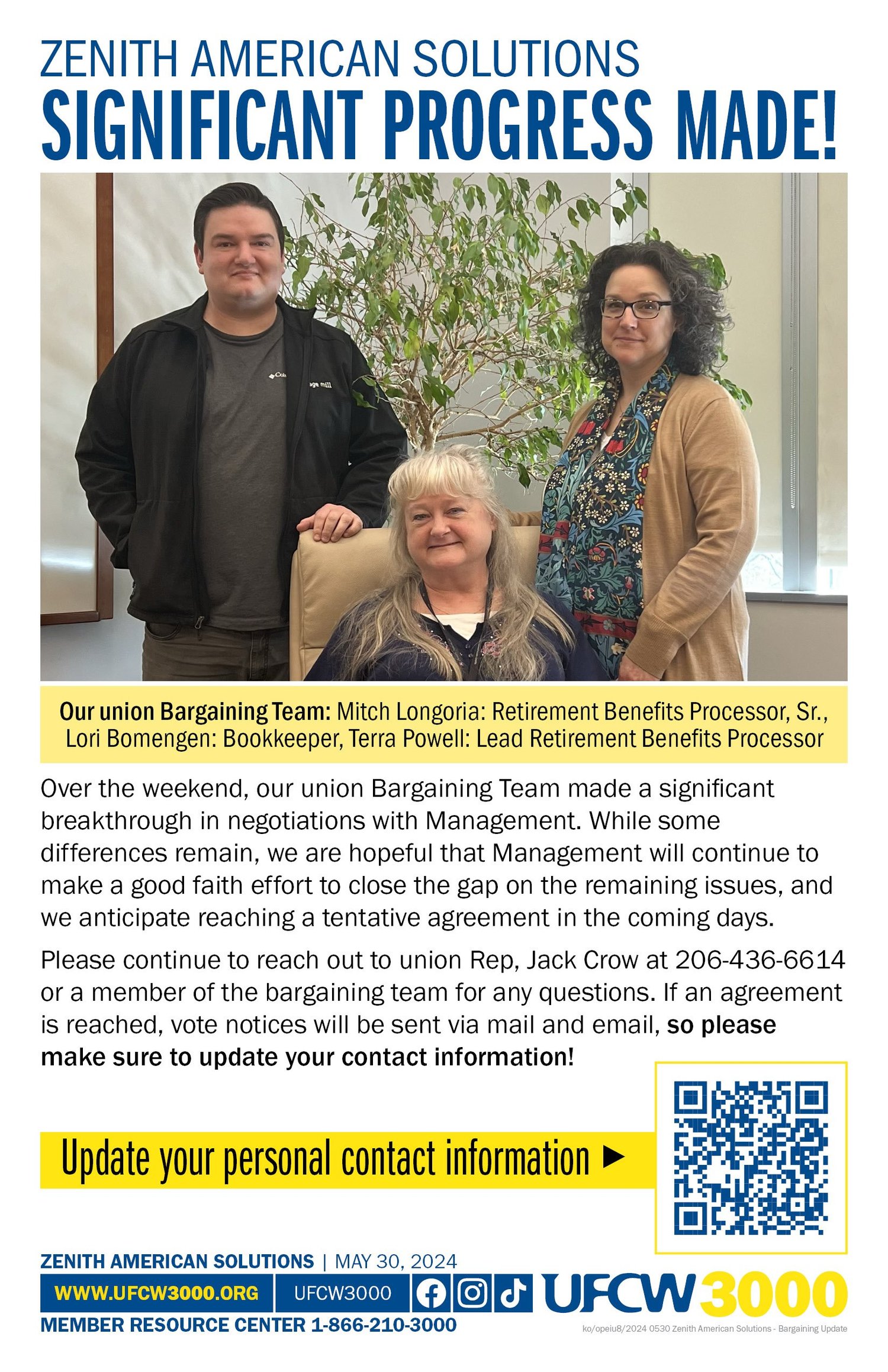 Zenith American Solutions Significant Progress Made! — UFCW 3000