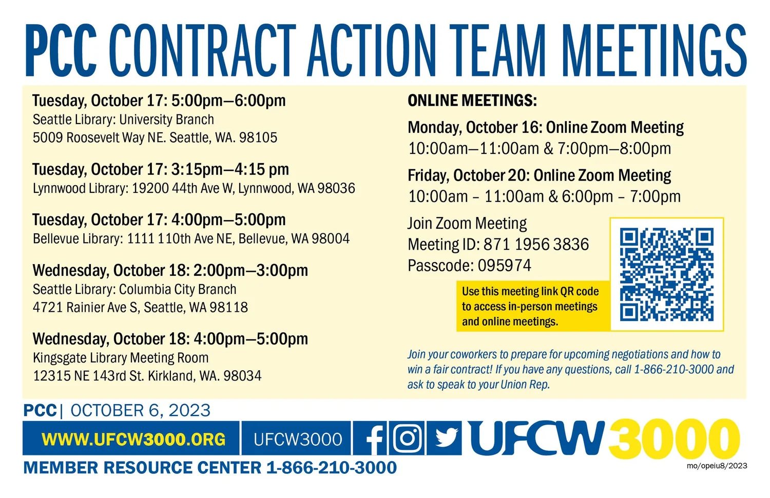 PCC October Contract Action Team Meetings — UFCW 3000
