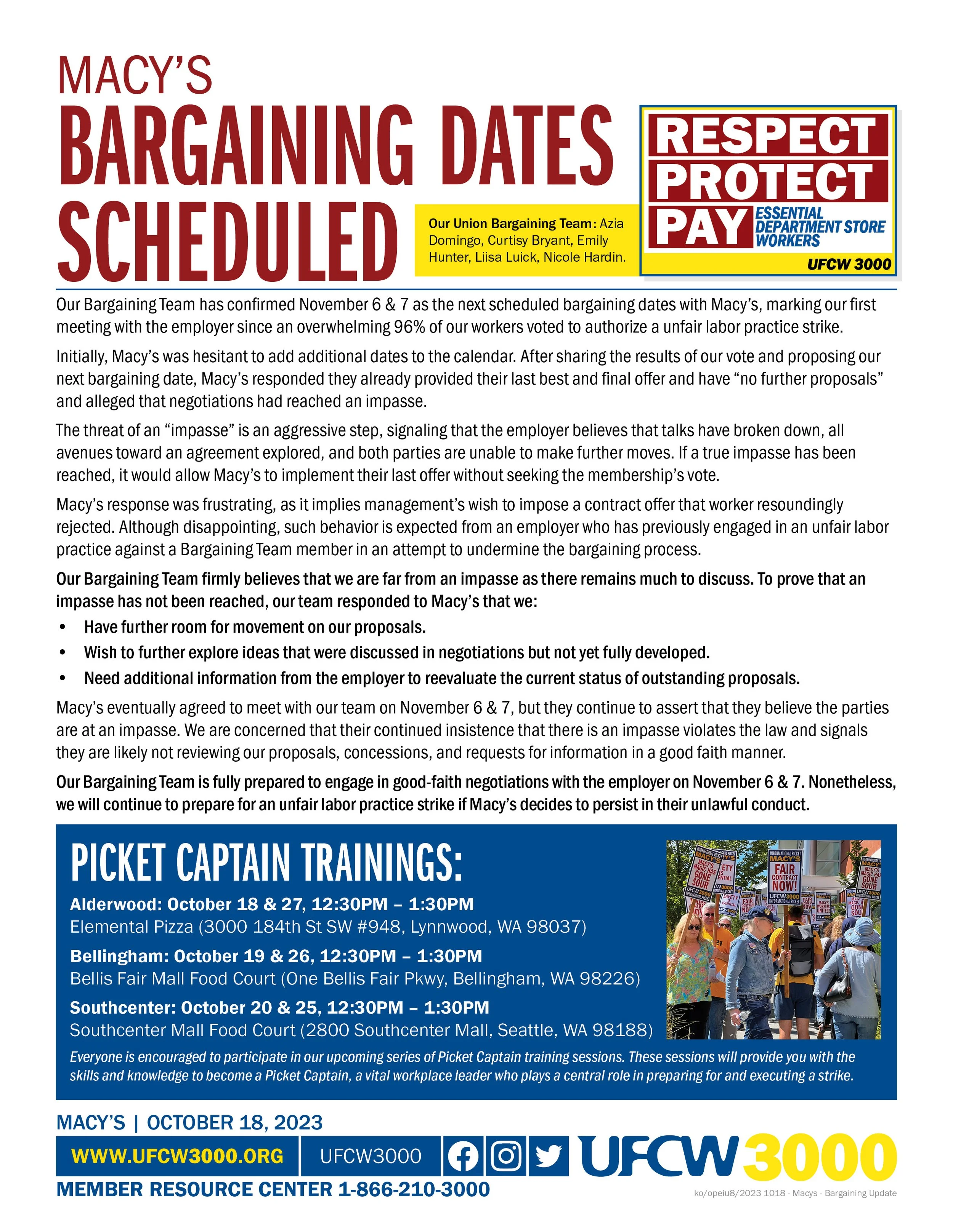 Macy's Bargaining Dates Scheduled — UFCW 3000