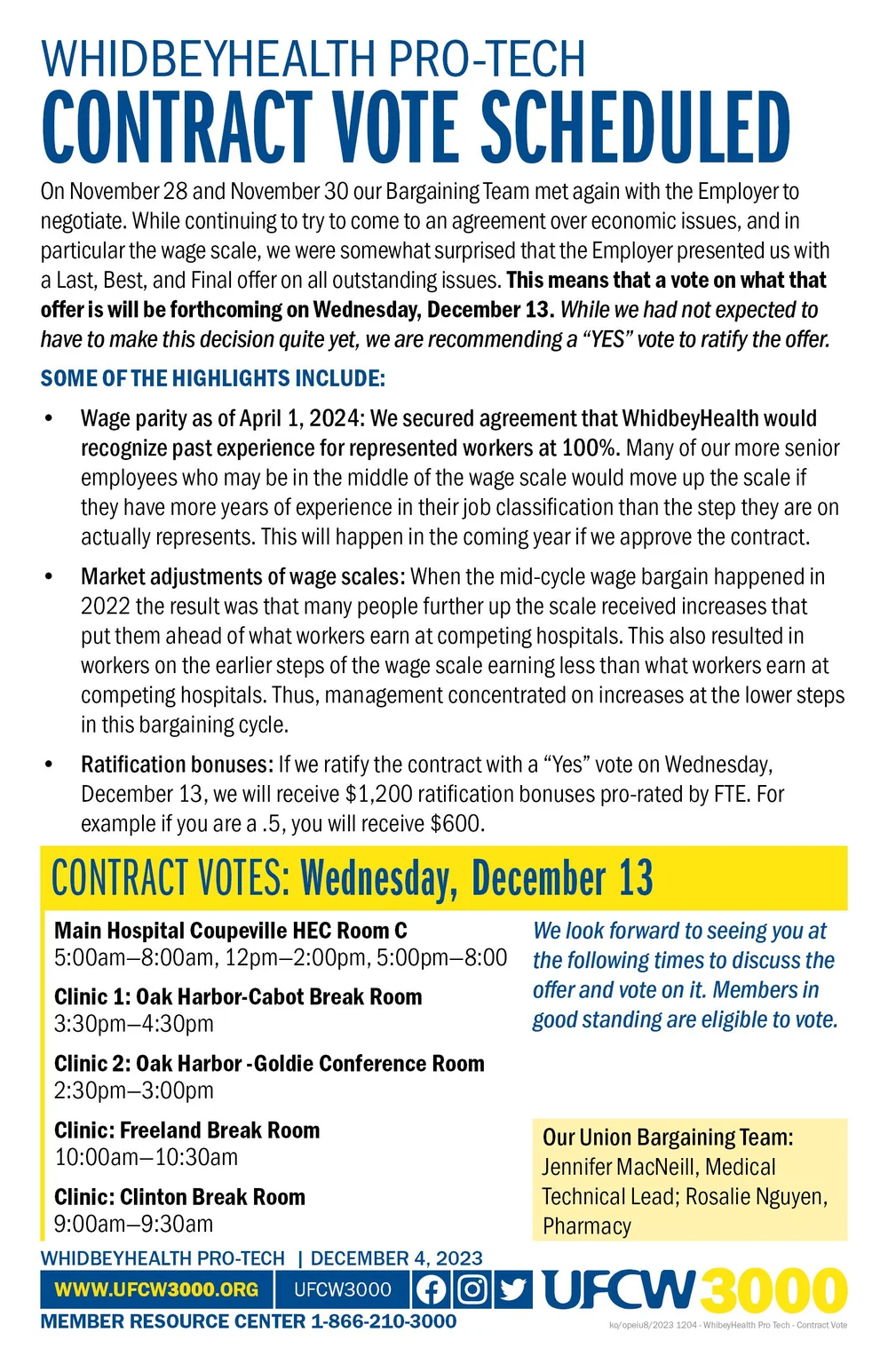WhidbeyHealth Pro-Tech Contract Votes Scheduled — UFCW 3000