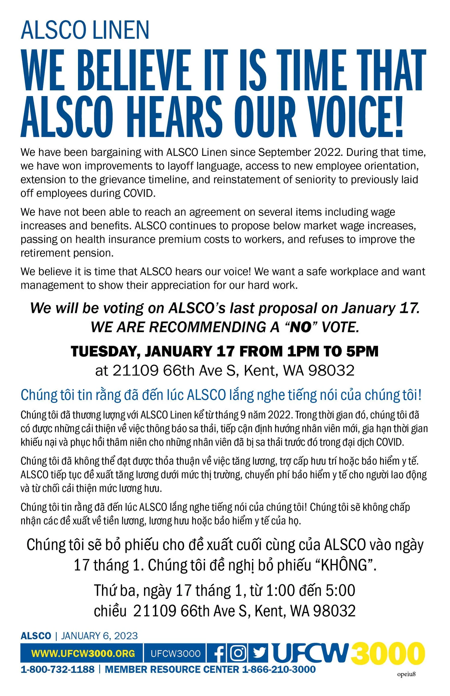 ALSCO Linen We believe it is time that ALSCO hears our voice! — UFCW 3000
