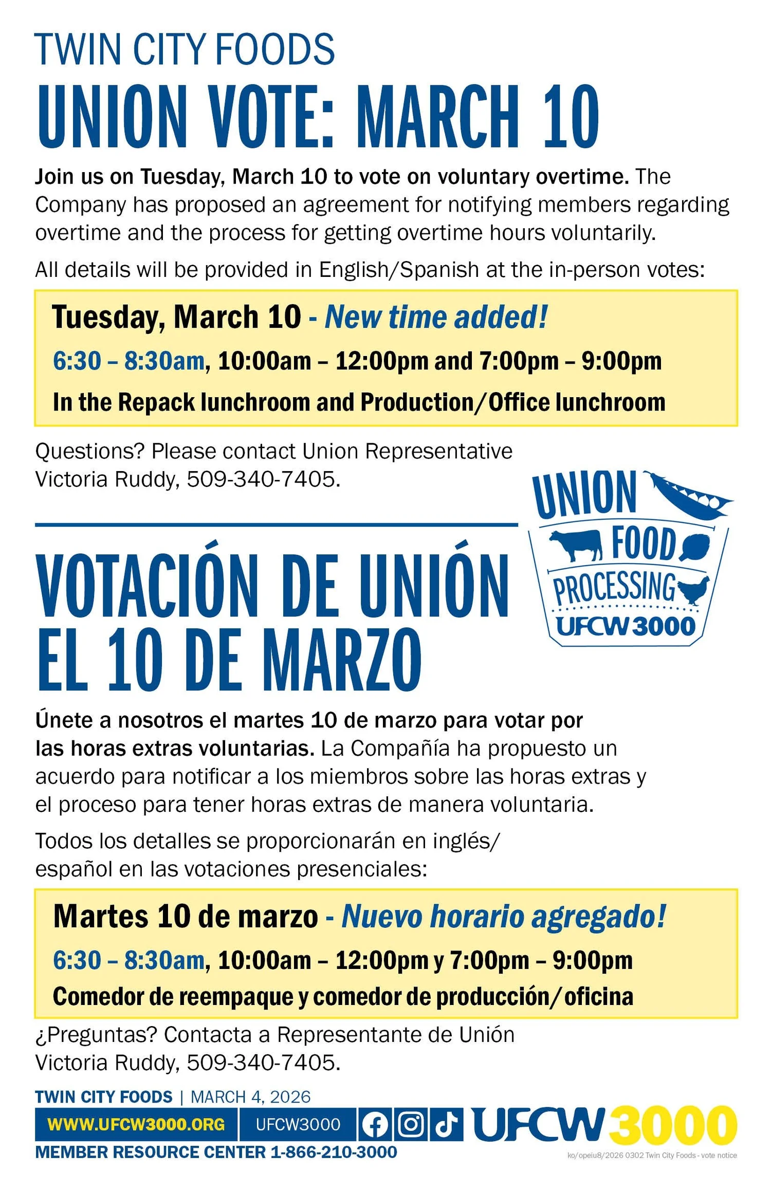 Twin City Foods Union Vote: March 10 Votación de Unión el 10 de marzo ...