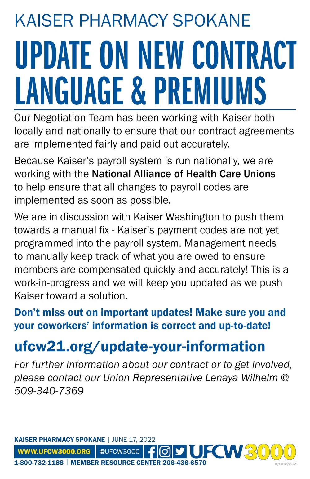 Kaiser Pharmacy Spokane update on new contract language & premiums ...