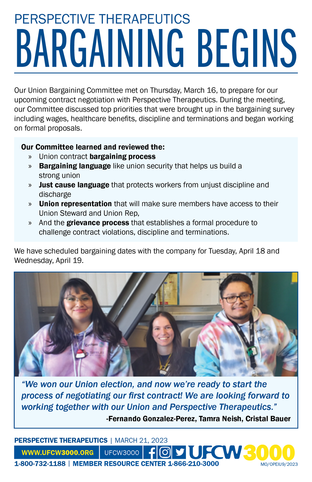 Perspective Therapeutics - Bargaining Begins — UFCW 3000