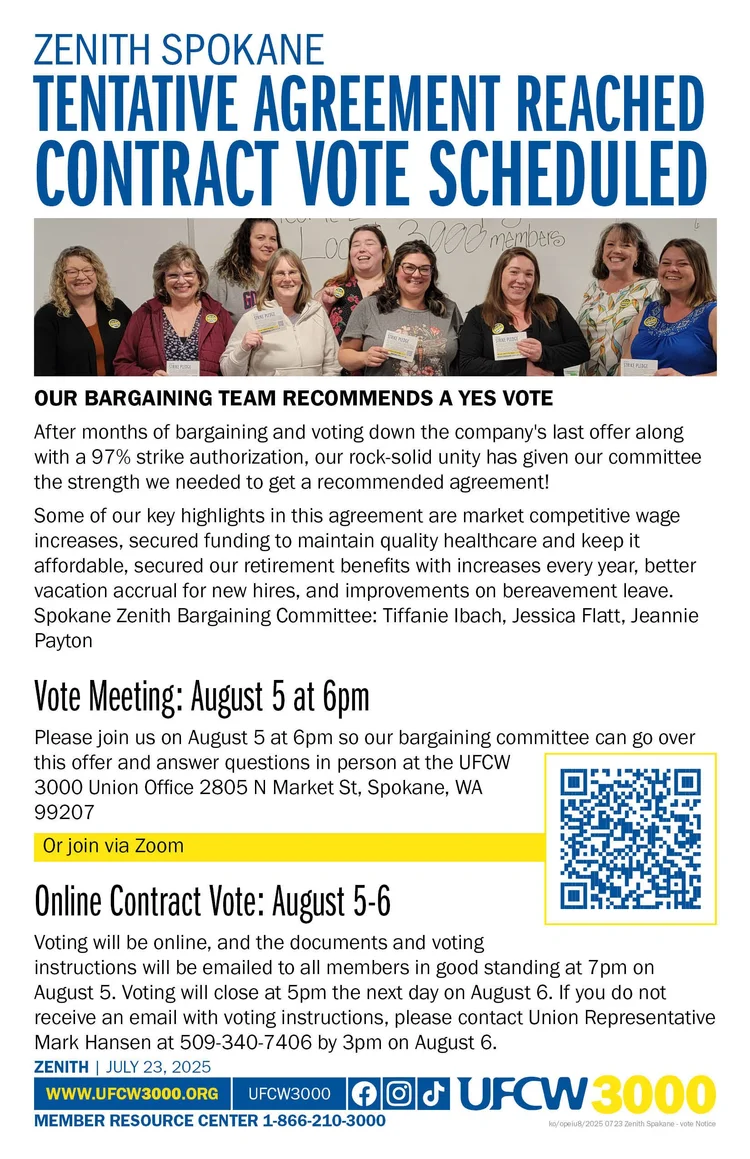 Zenith Spokane Tentative Agreement Reached Contract Vote Scheduled ...