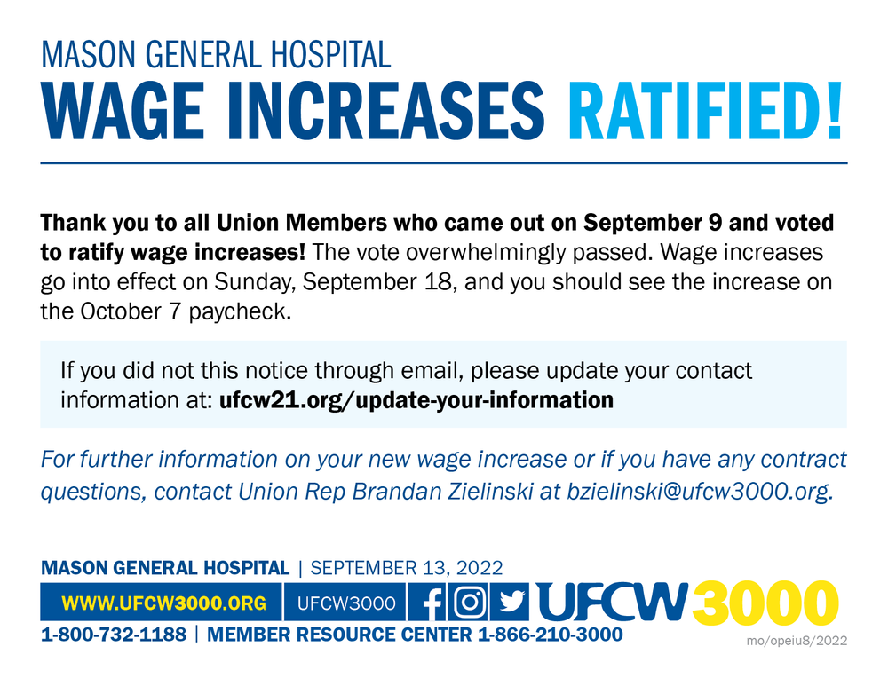 Mason General Hospital - Wage increases ratified! — UFCW 3000
