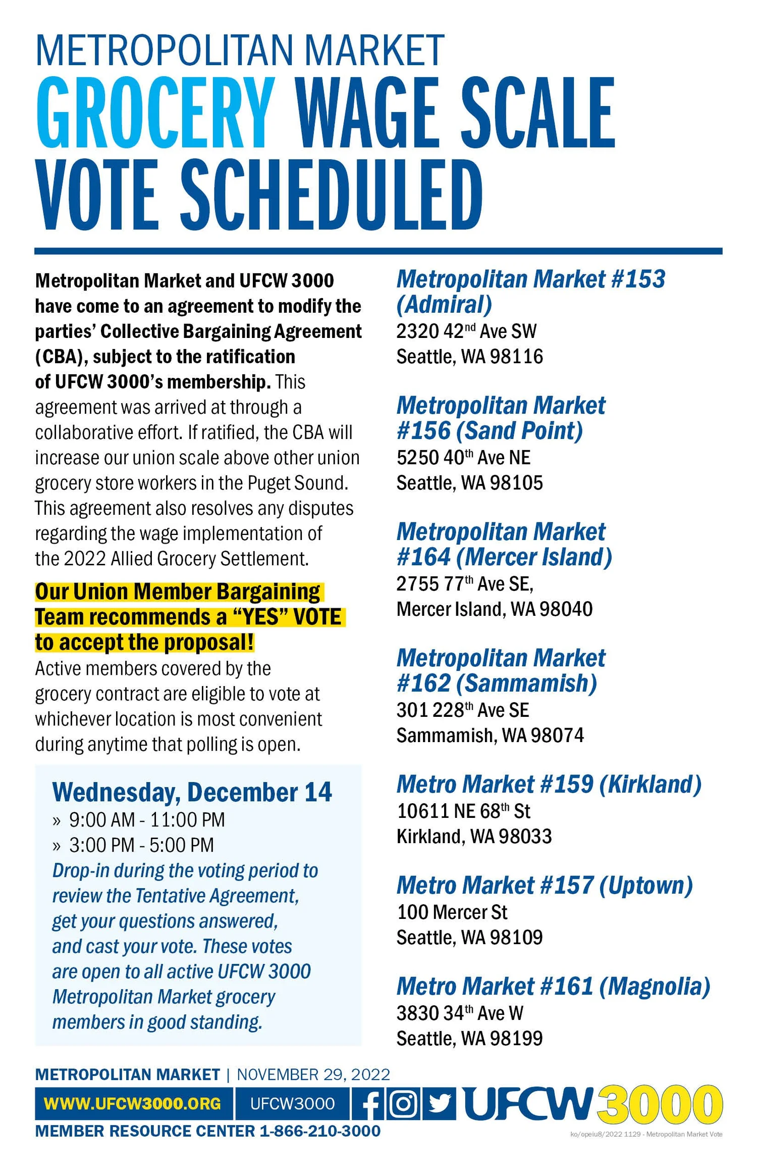 Metropolitan Market Grocery Wage Scale Vote Scheduled — UFCW 3000