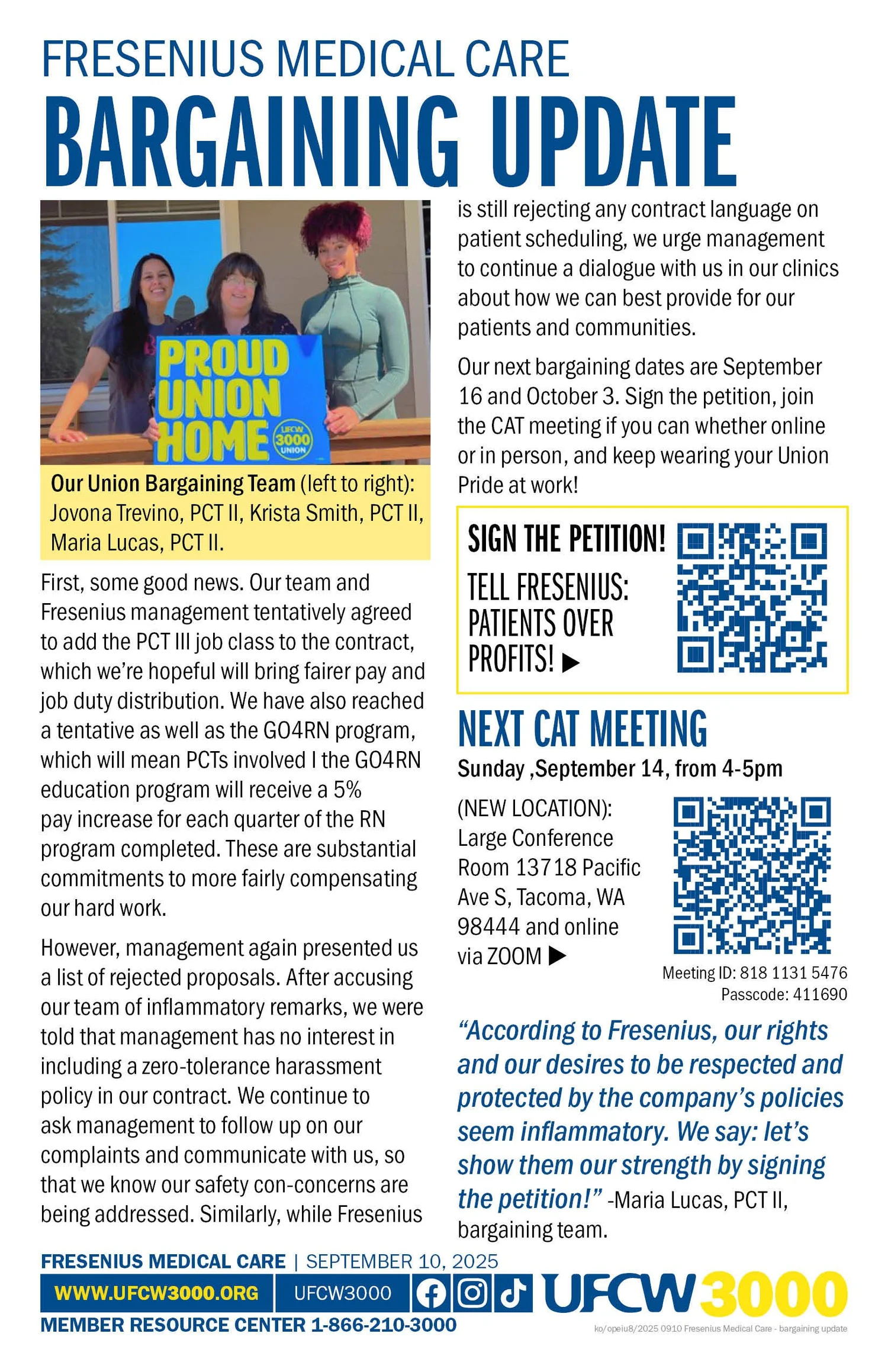 Fresenius Medical Care Bargaining Update — UFCW 3000