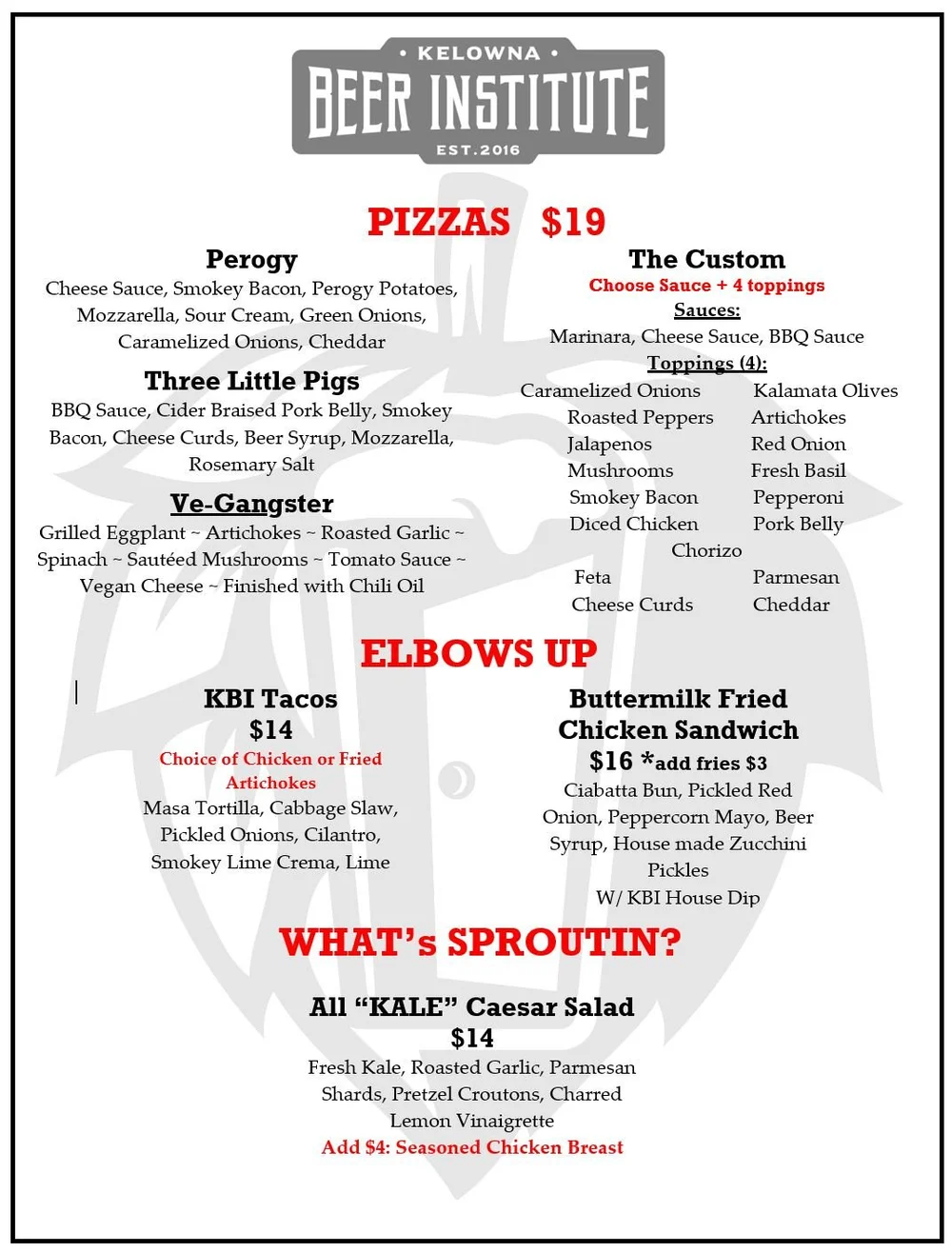 FOOD — KELOWNA BEER INSTITUTE