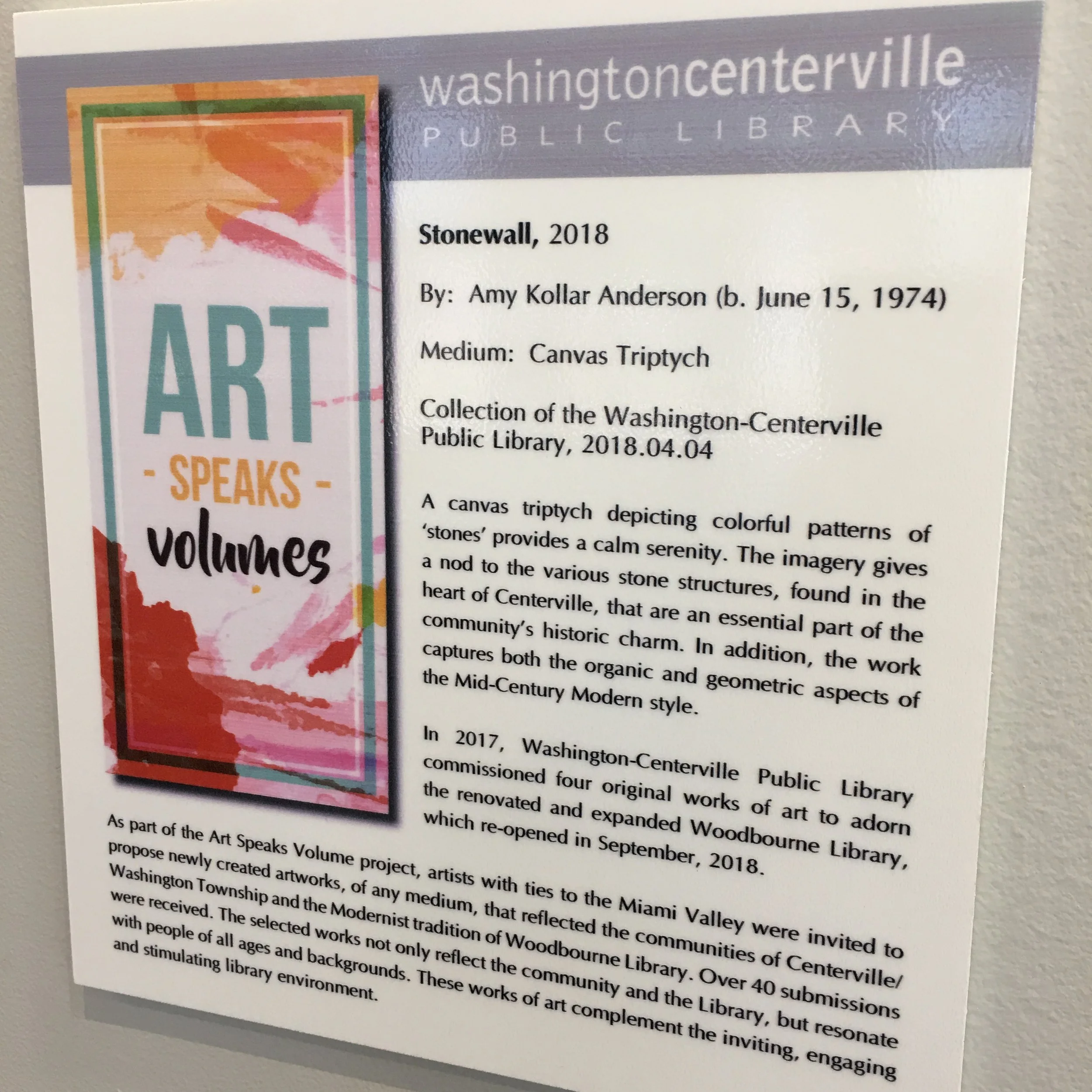 Stonewall at the Woodbourne Centerville Library — Amy Kollar Anderson