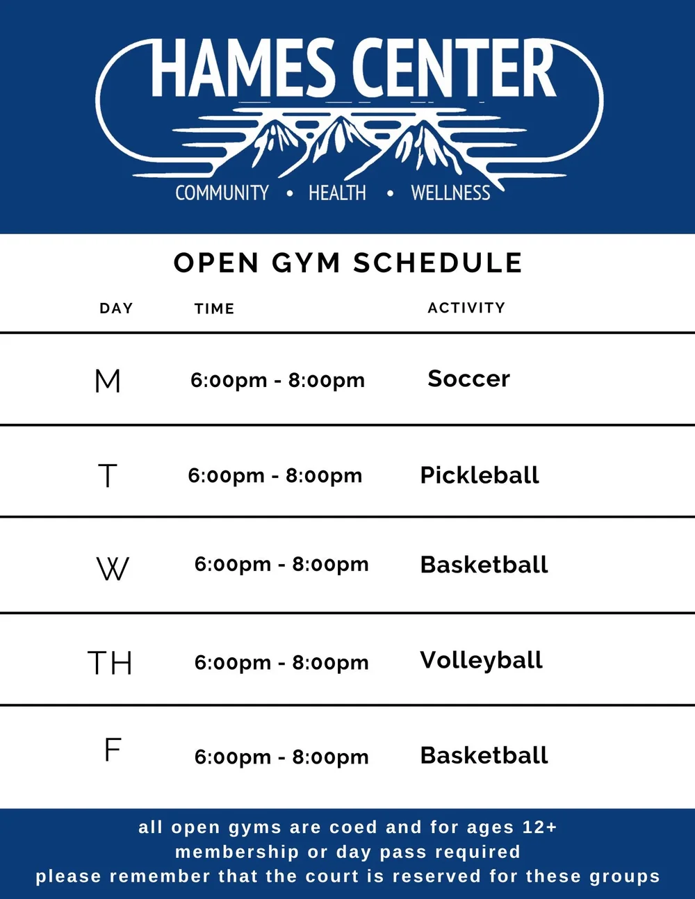 Schedule — Hames Center