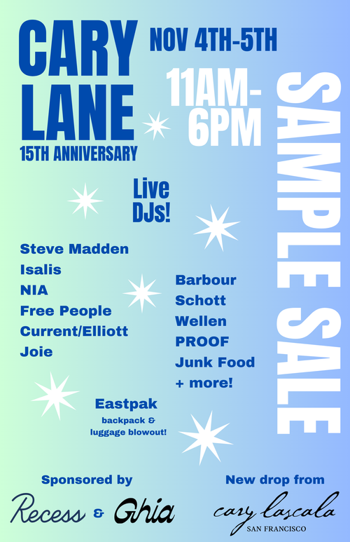 SAMPLE SALE THIS WEEKEND! + 15th ANNIVERSARY PARTY 11/4 - 11/5 2023 — CARY LANE
