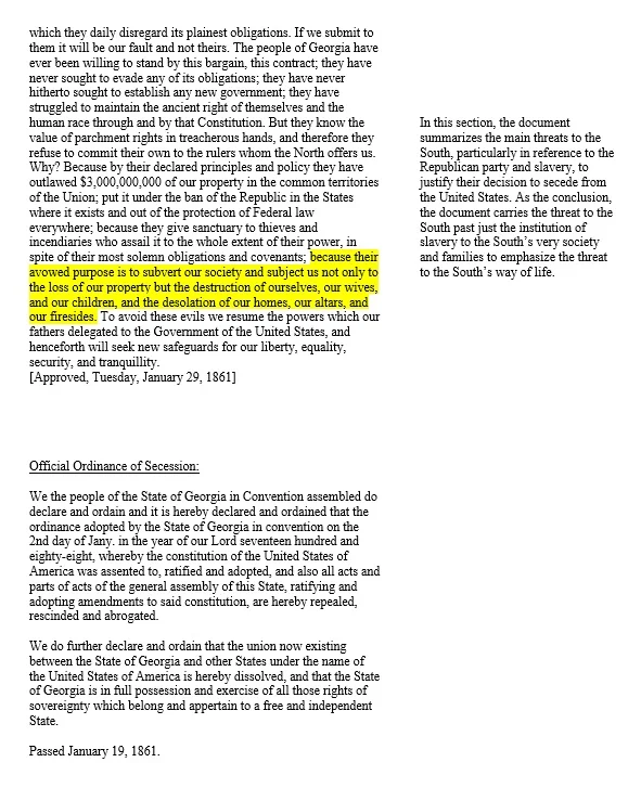 Secession Documents: Georgia — Civil Discourse