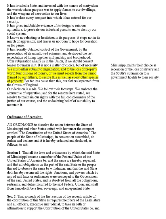 Secession Documents: Mississippi — Civil Discourse