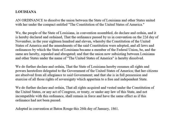 Secession Documents: Florida, Louisiana, Virginia, North Carolina, and ...