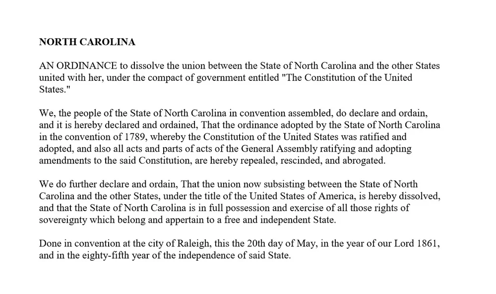 Secession Documents: Florida, Louisiana, Virginia, North Carolina, and ...
