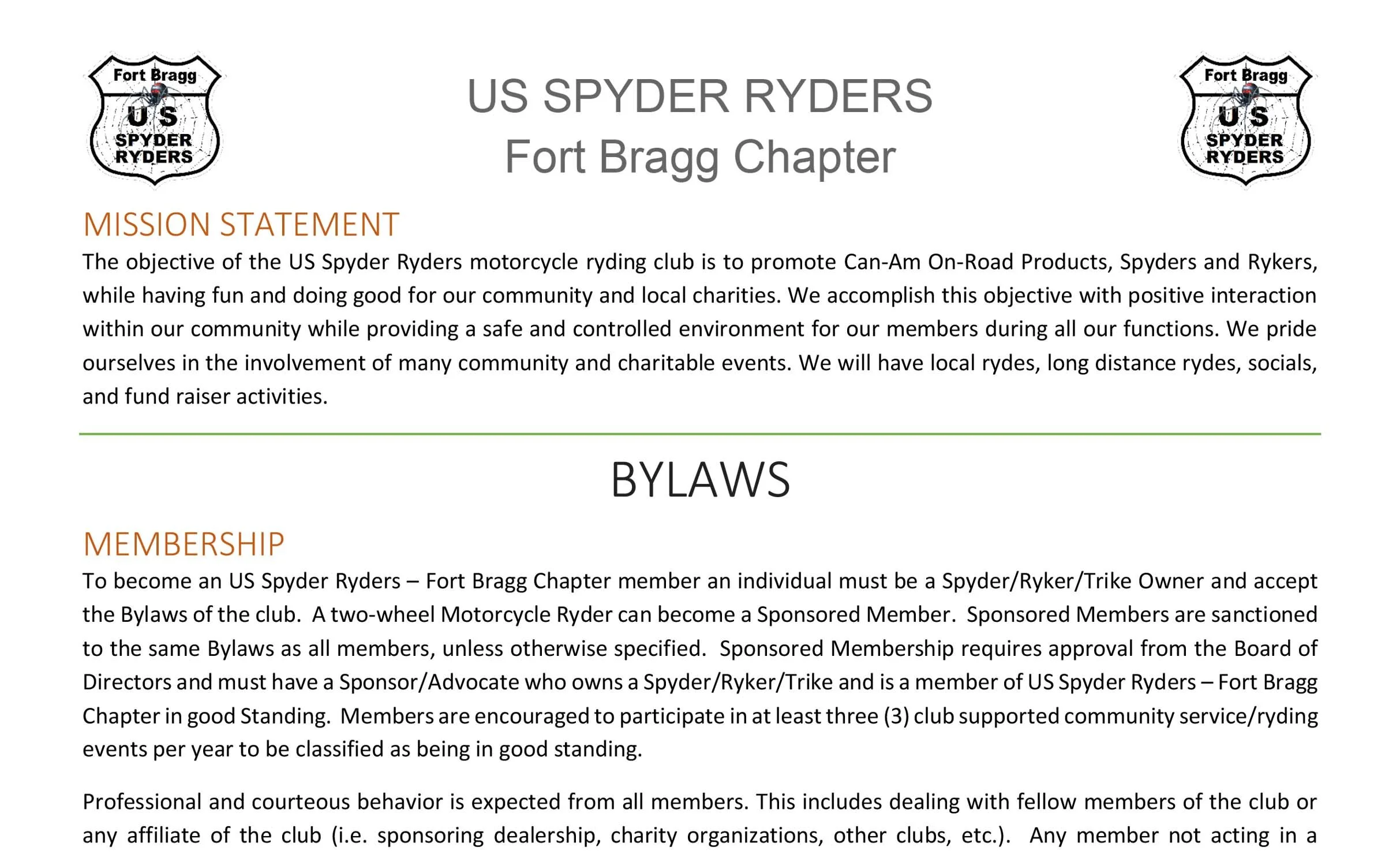 NC - Fort Bragg Forms Join-Now — US Spyder Ryders