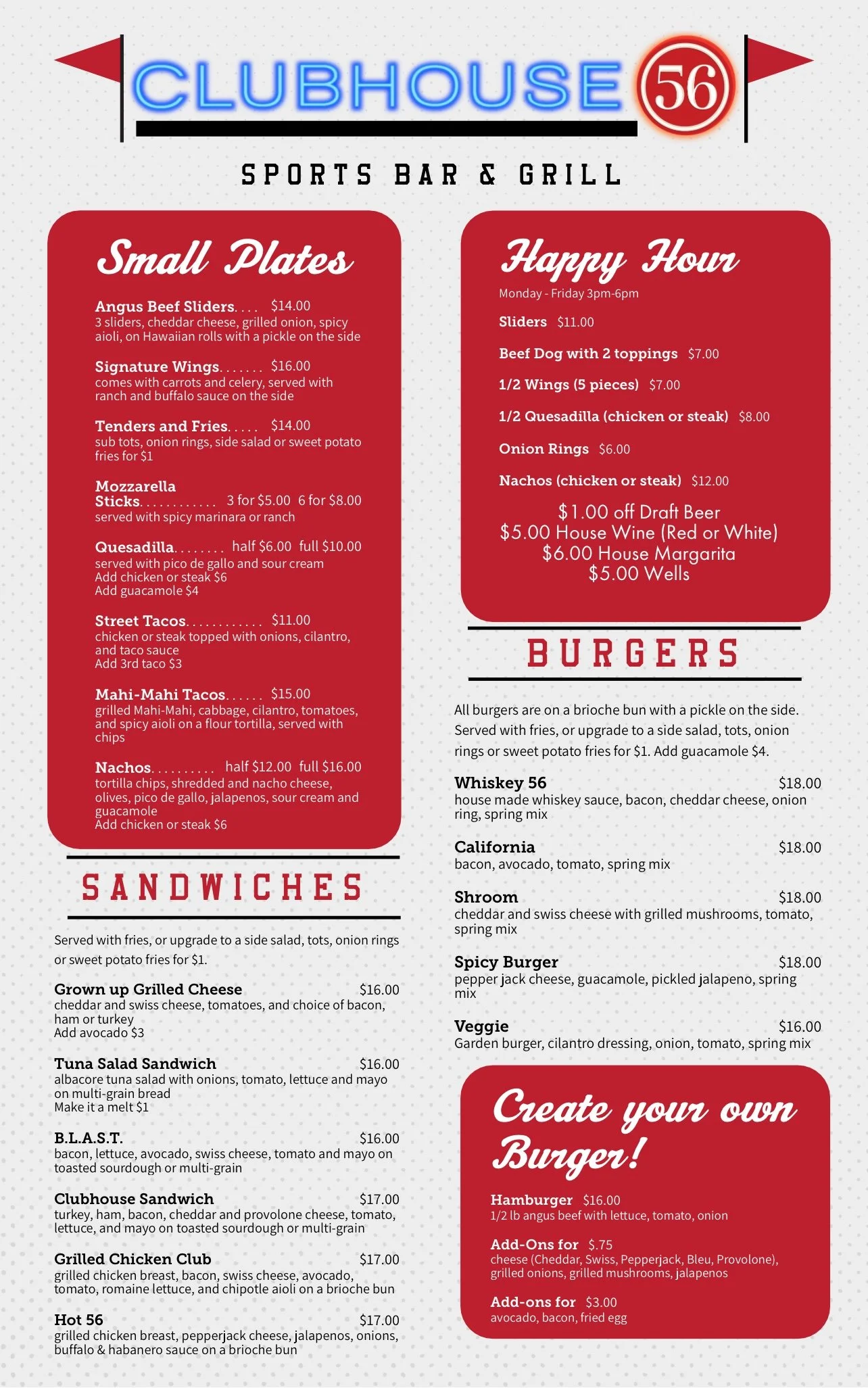 MENU — Clubhouse 56