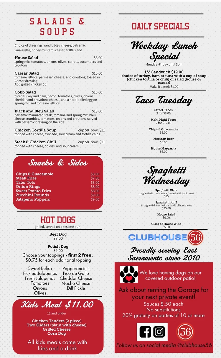 MENU — Clubhouse 56